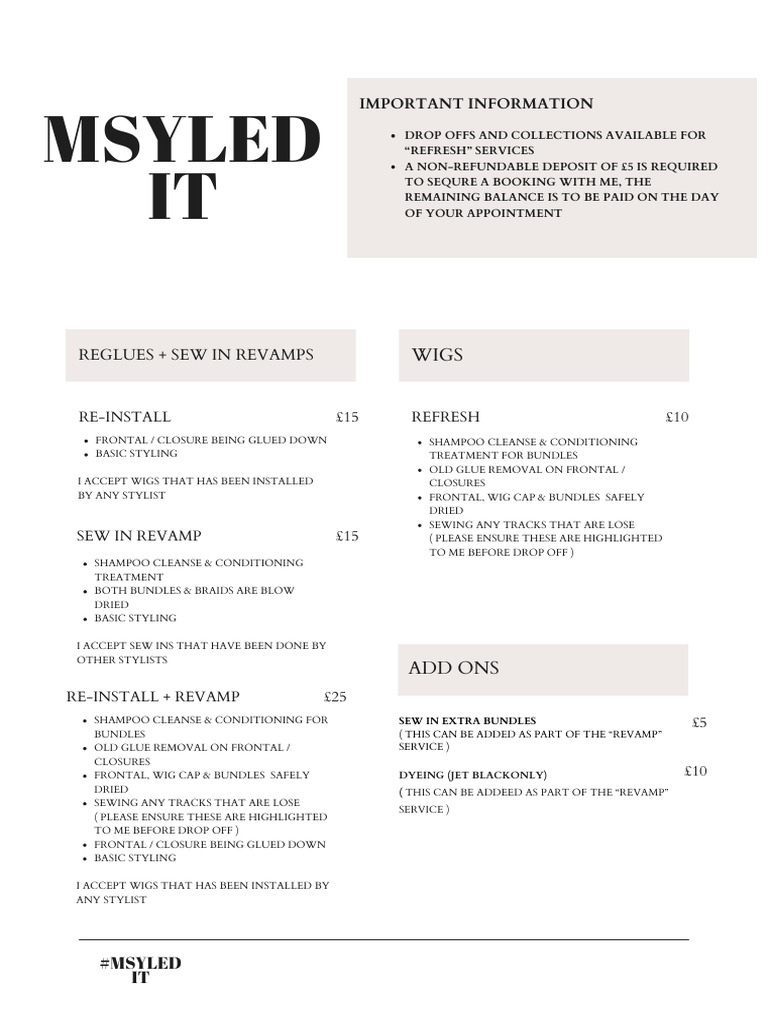Standard Menu 3 | PDF | Hairdressing | Human Hair