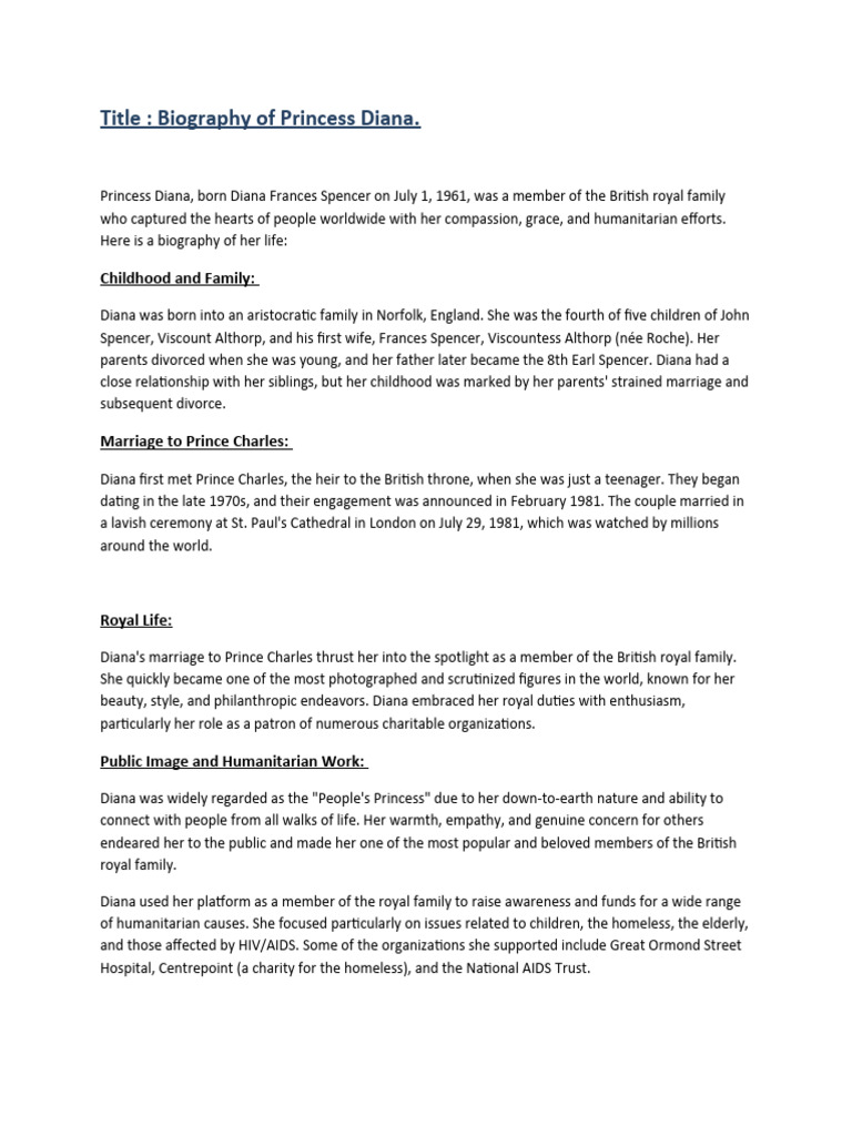 Princess Diana Life Biography. | Download Free PDF | Diana