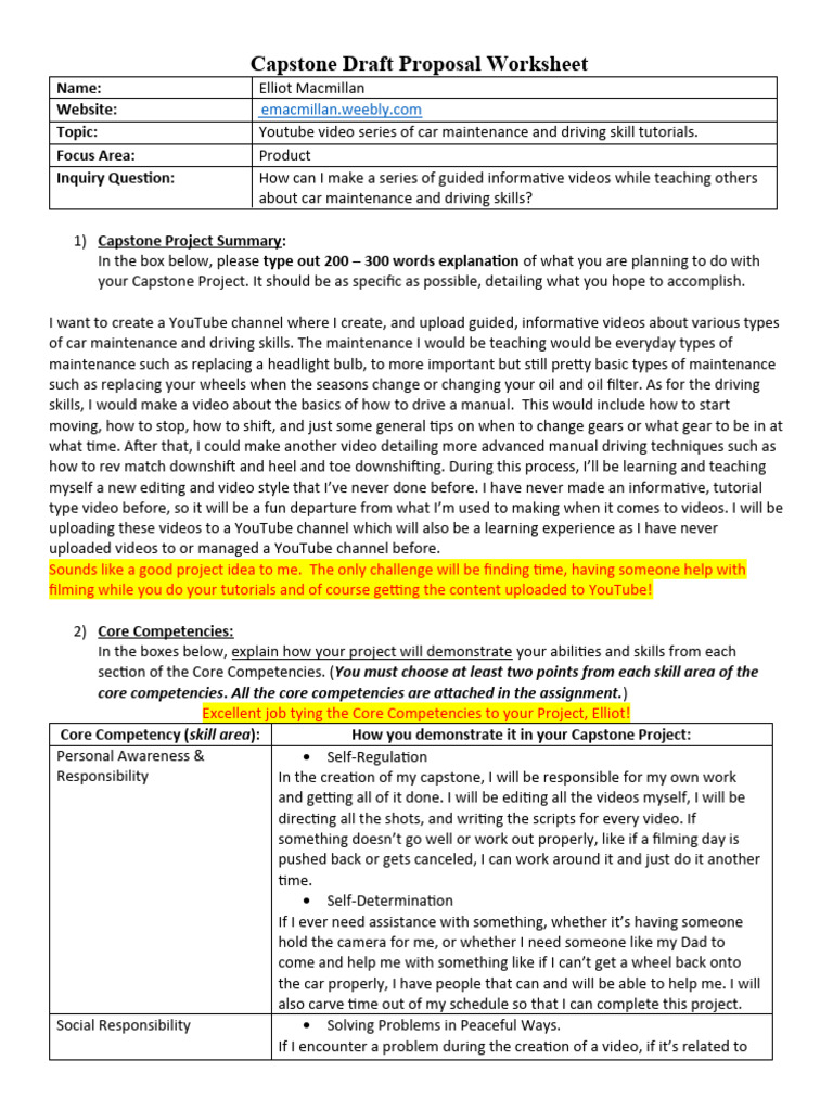 CLC 12 - Capstone Draft Proposal Worksheet | PDF