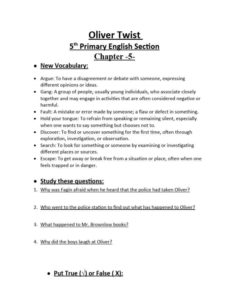 Oliver Twist - Chapter 5 Unanswered | PDF