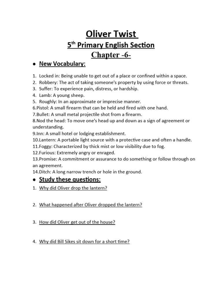 Oliver Twist - Chapter 6 Unanswered | PDF