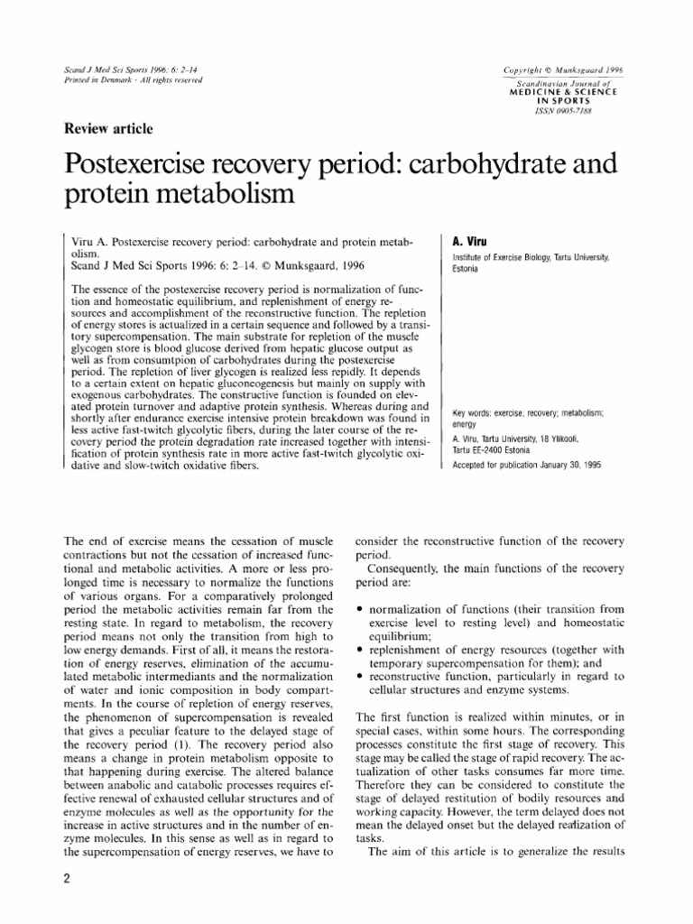 Postexercise Recovery - . Period Carbohydrate Protein Metabolism and ...