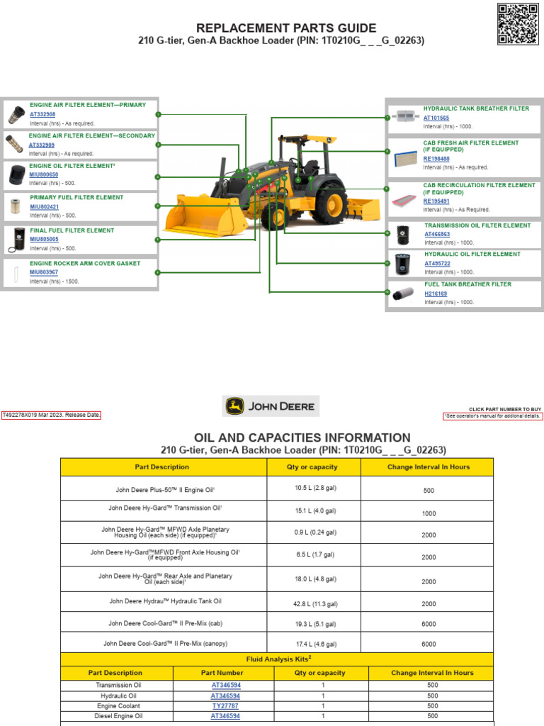 210 G Tier Gen A Backhoe Loader PIN 1T0210G G 02263 Replacement Parts Guide | PDF | Loader ...