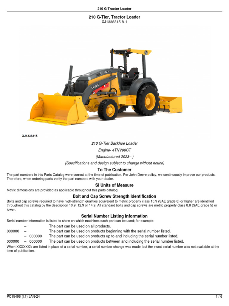 210 G Tier Gen A Tractor Loader PIN 1T0210GA G 02263 Introduction | PDF ...