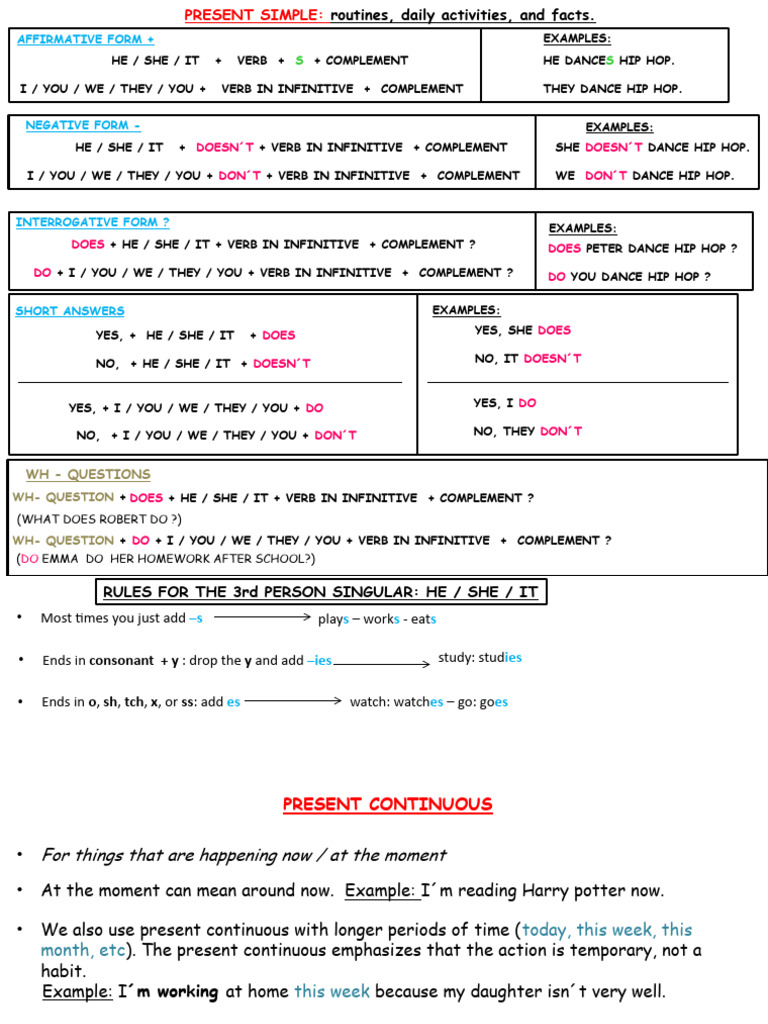 Present Simple vs Continuous Guide | PDF | Adverb | Question
