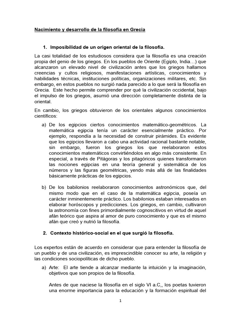 Nacimiento de la filosofía griega | PDF | Conocimiento | Antigua Grecia