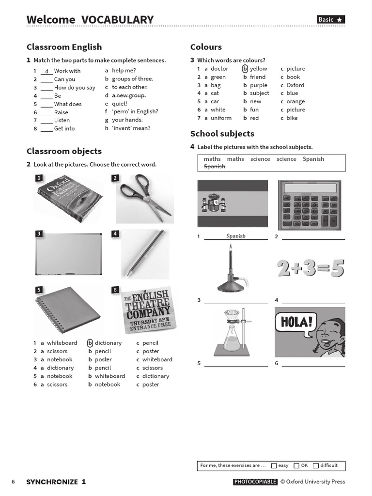 Synchronize1 - TRB - Worksheets - Welcome Unit - Basic - Vocabulary | PDF | Lexicology | Learning