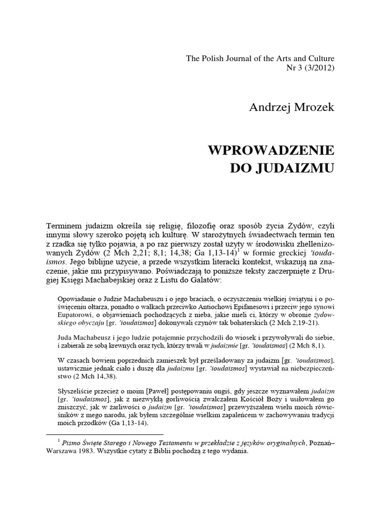 Judaizm Ogólnie Andrzej Mrozek | PDF