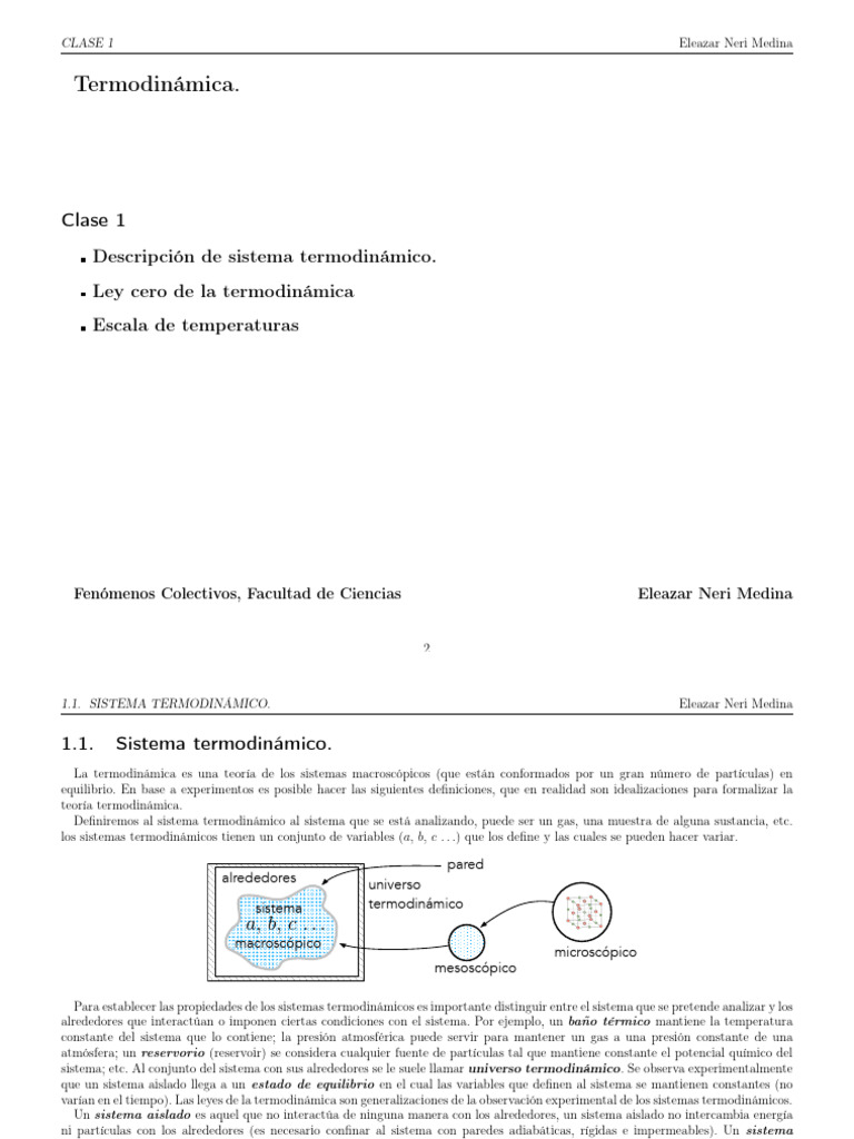 Notas Termodinamica Clase 1 | PDF