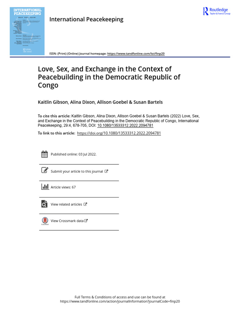 Love Sex and Exchange in The Context of Peacebuilding in The Democratic ...