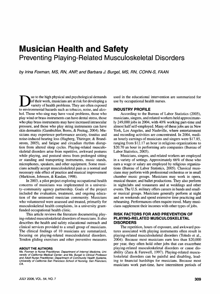 Musician Health and Safety - Preventing Musculo Eskelital Disorders | PDF