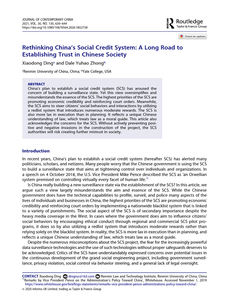 Rethinking China's Social Credit System A Long Road To | PDF | Privacy ...