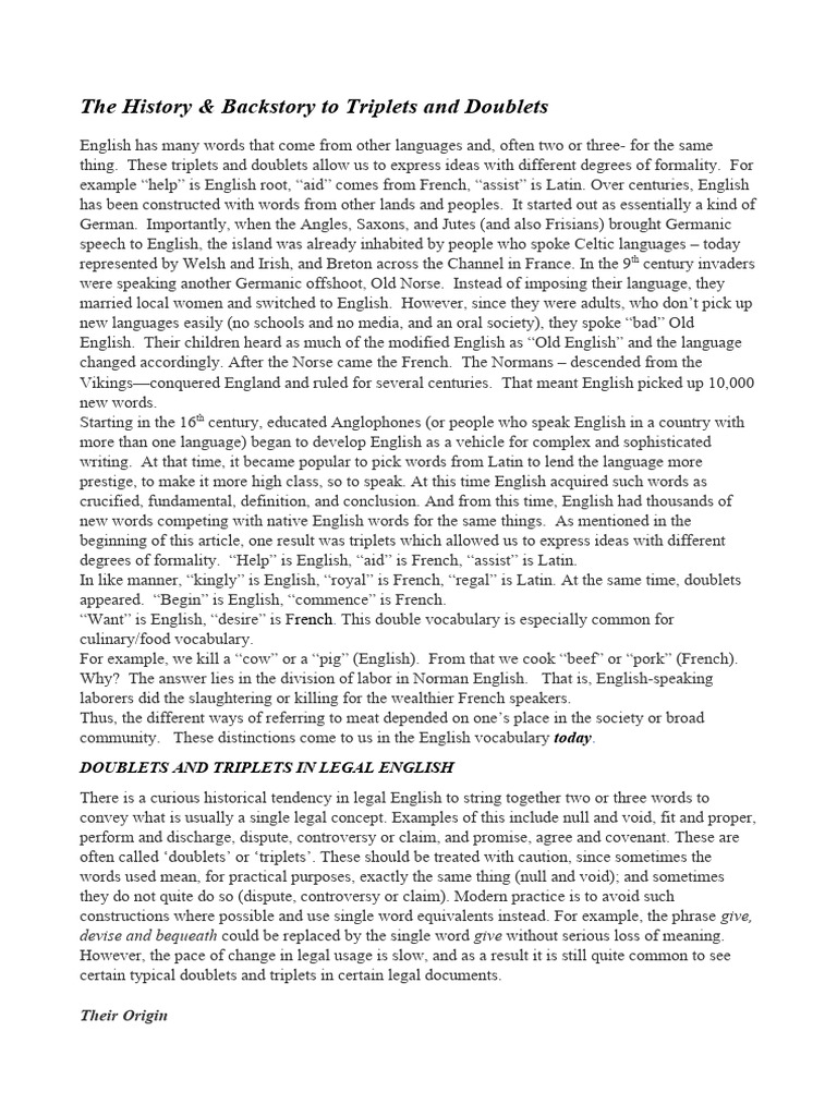 Doublets and Triplets | PDF | English Language | French Language