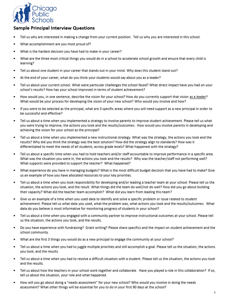 School Principal Interview Questions | PDF | Cognitive Science ...
