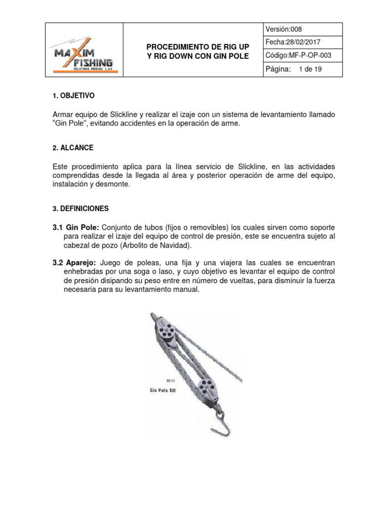 Mf-P-Op-003 Procedimiento de Rig Up y Rig Down Con Gin Pole v8 (Unidad) | PDF | Herramientas