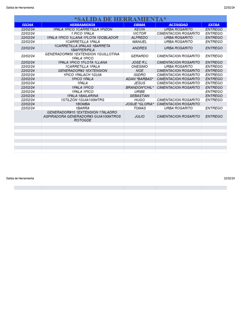 Salida de Herramienta - 22 - 02 - 24 | PDF