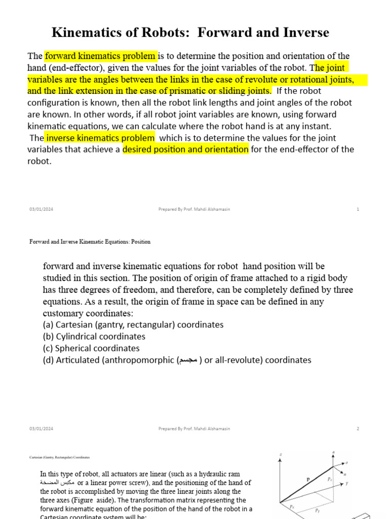 Chapter 5 Forward and Inverse Kinematics | PDF | Cartesian Coordinate ...