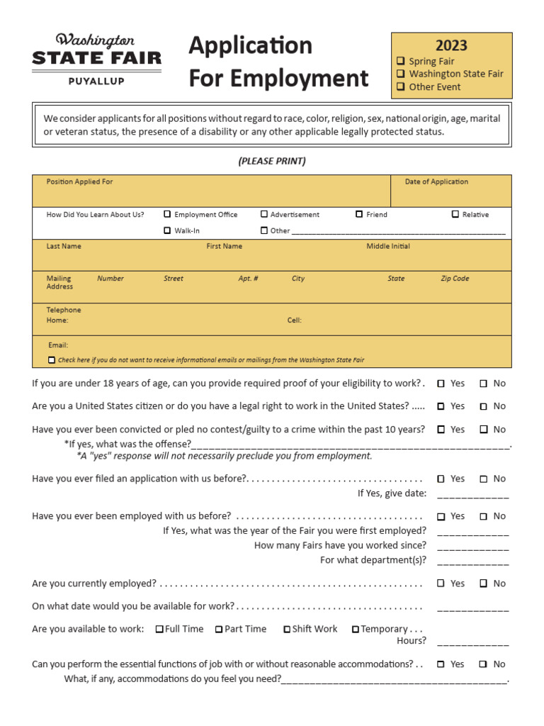Washington State Fair Employment Application | PDF | Career & Growth | Law