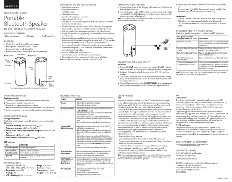 Insignia WAVE 2 Portable Bluetooth Speaker - NS-SPBTWAVE2 - 17-0900 ...
