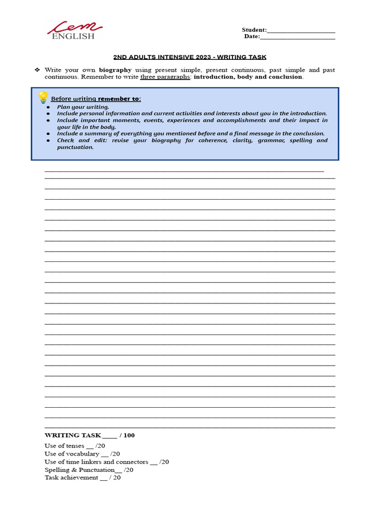 2nd Adults Intensive - WRITING TASK | PDF