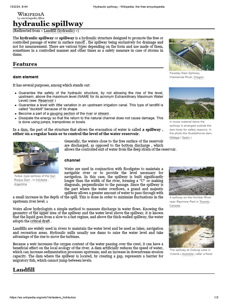 Hydraulic Spillway - Wikipedia, The Free Encyclopedia | PDF | Spillway | Dam