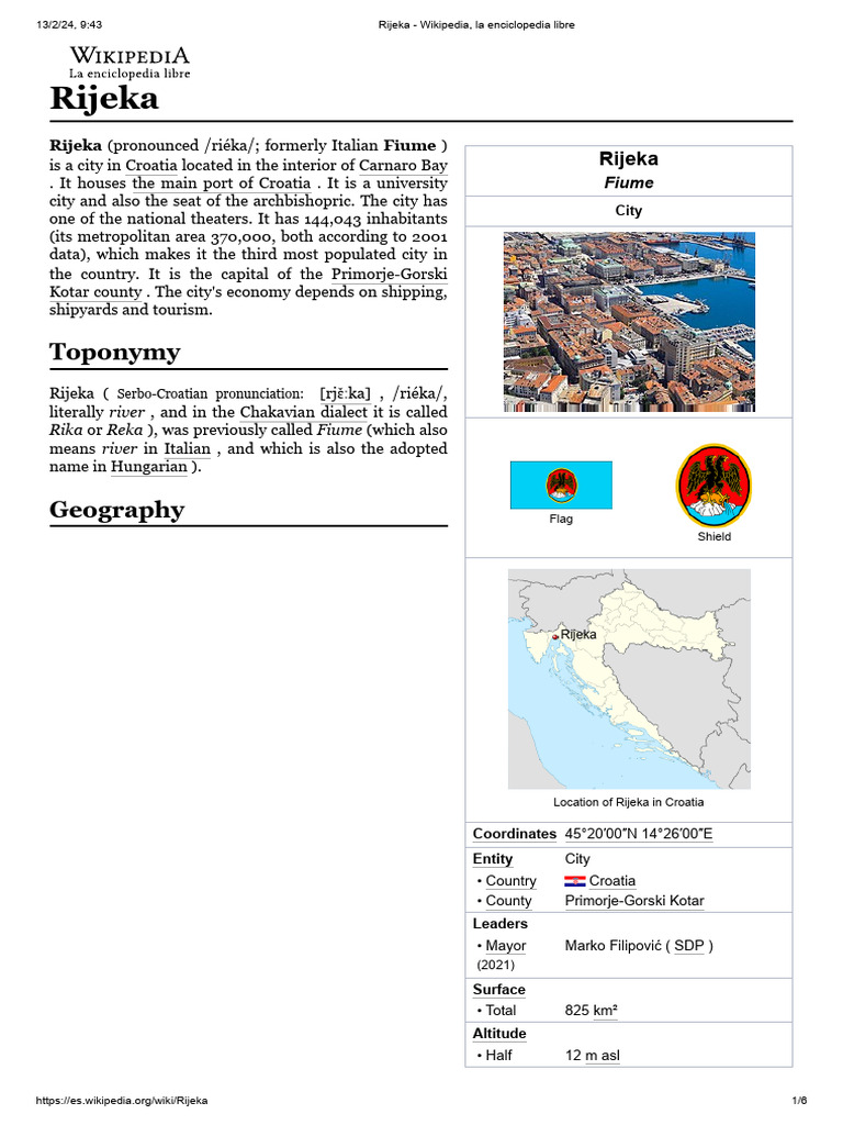 Rijeka - Wikipedia, La Enciclopedia Libre | PDF | Earth Sciences