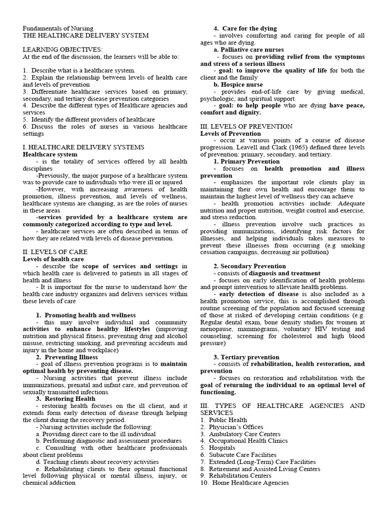 Week2-Healthcare Delivery System-OUTLINE | PDF | Science & Mathematics