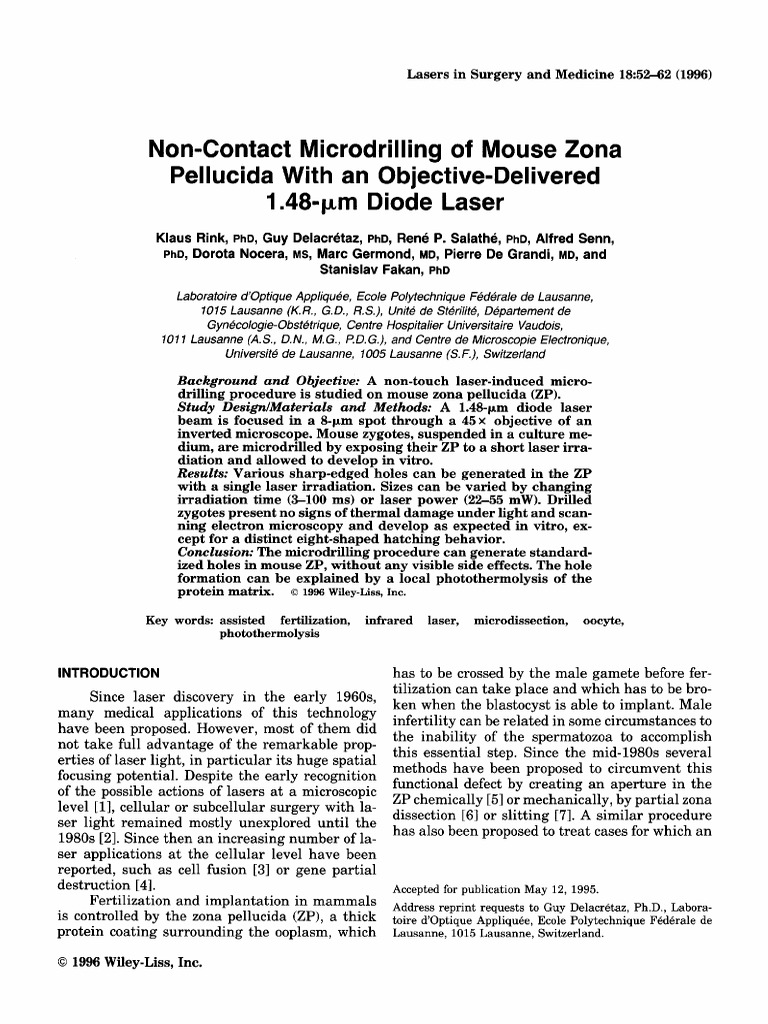 Non-contact microdrilling of mouse zona pellucida with an objective ...