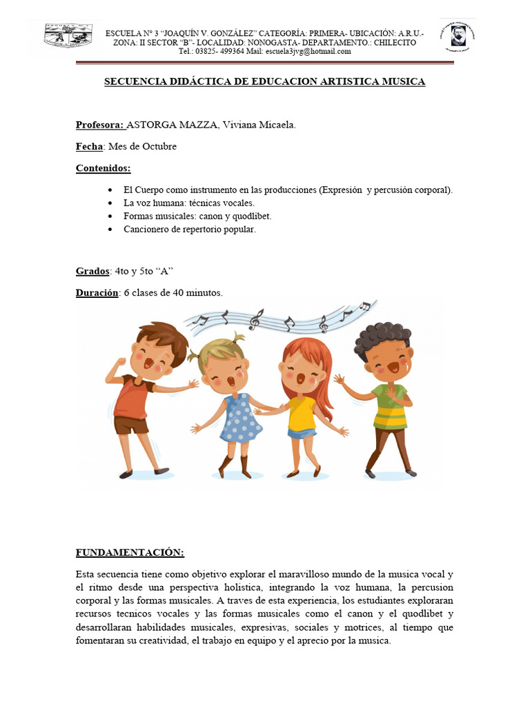 SECUENCIA DIDÁCTICA DE EDUCACION ARTISTICA MUSICA Octubre 2do Ciclo | PDF | Canciones | Ritmo