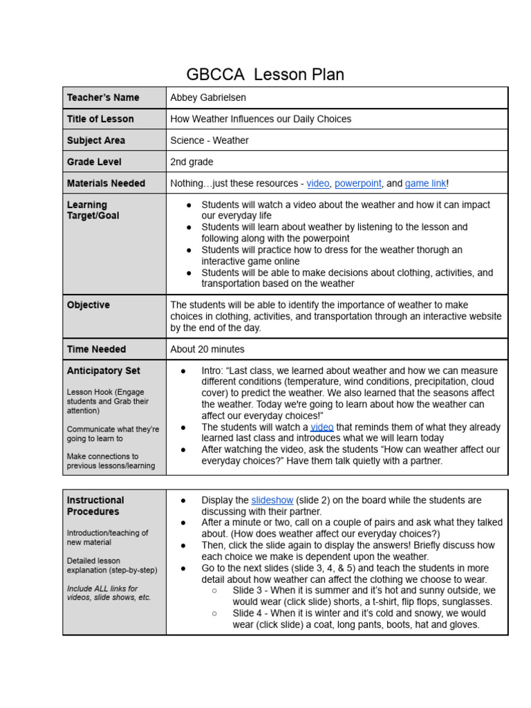 Weather Lesson Plan | PDF