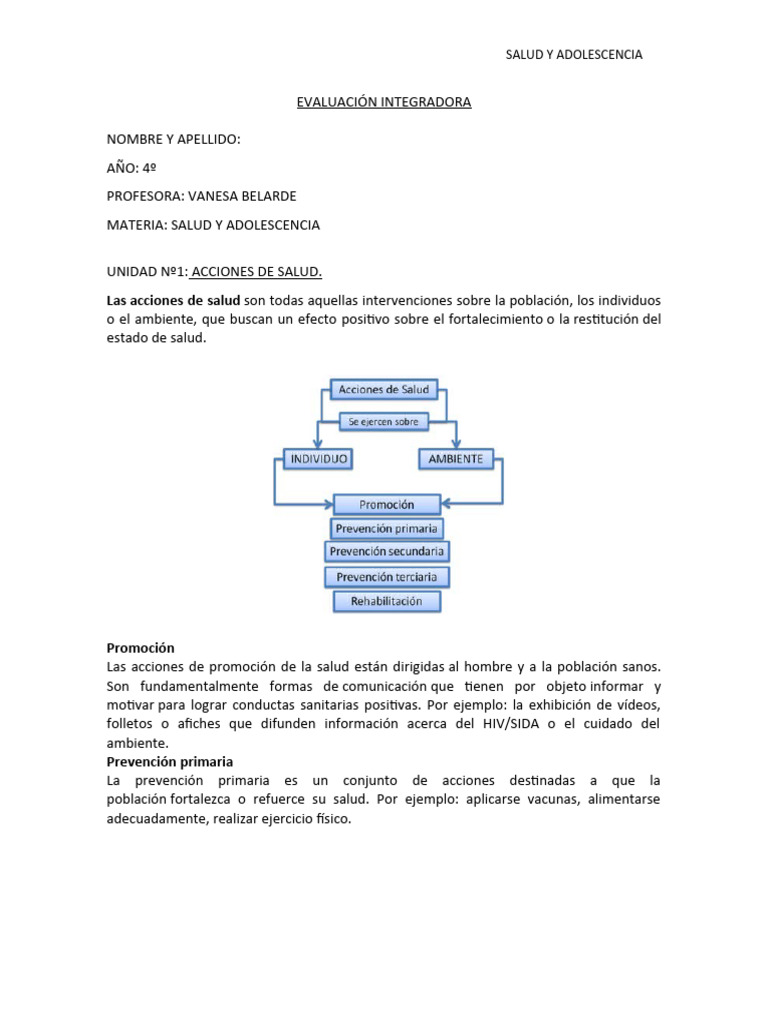 Evaluación Integradora Salud y Adolescencia | PDF