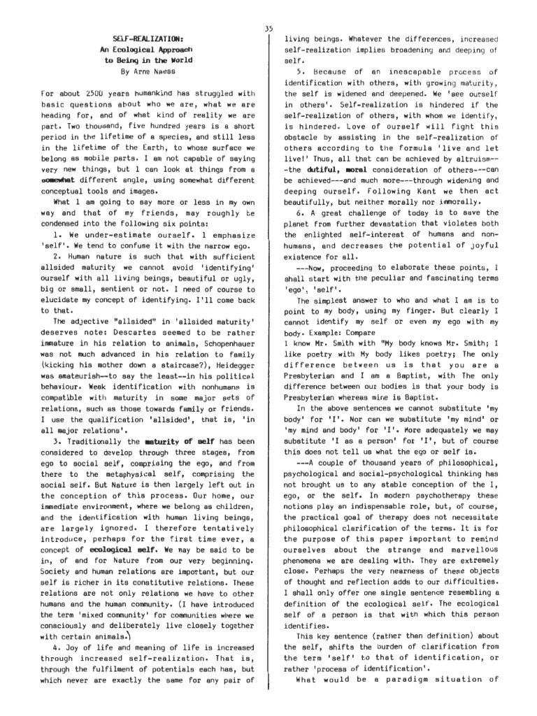Arne Naess - Self Realization | PDF