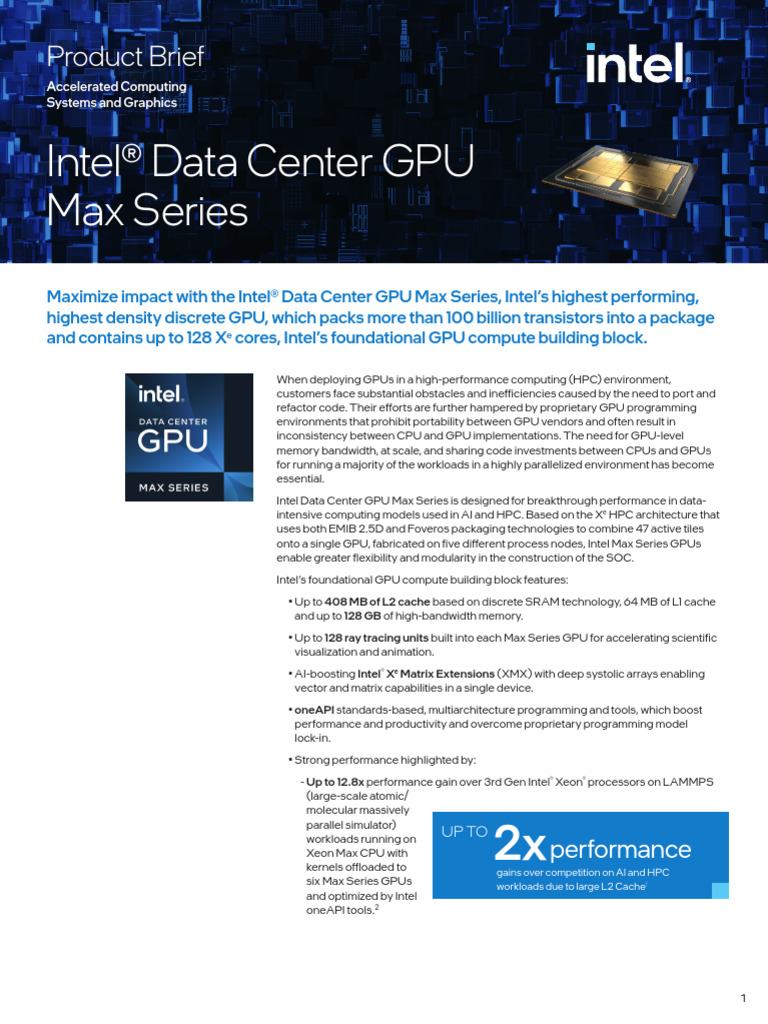 Data Center Gpu Max Series Product Brief | PDF | Graphics Processing Unit | Supercomputer