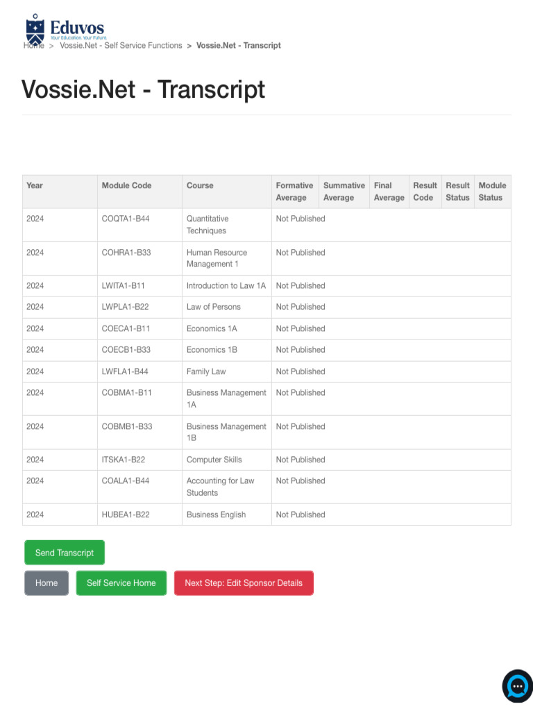 Transcript Eduvos Student Information Portal | PDF