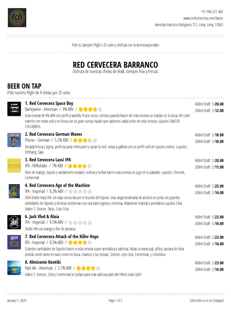 Carta Red Barranco | PDF | Cerveza inglesa | Cerveza
