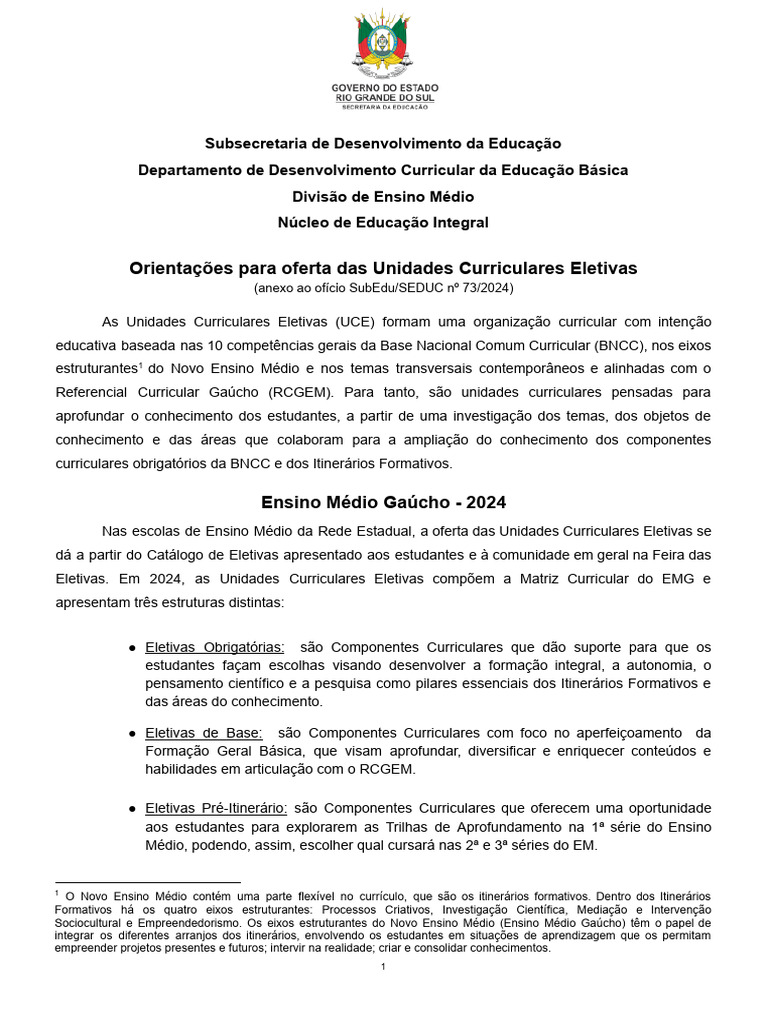 Eletivas no Ensino Médio Gaúcho 2024 | PDF | Carreira e Crescimento | Arte