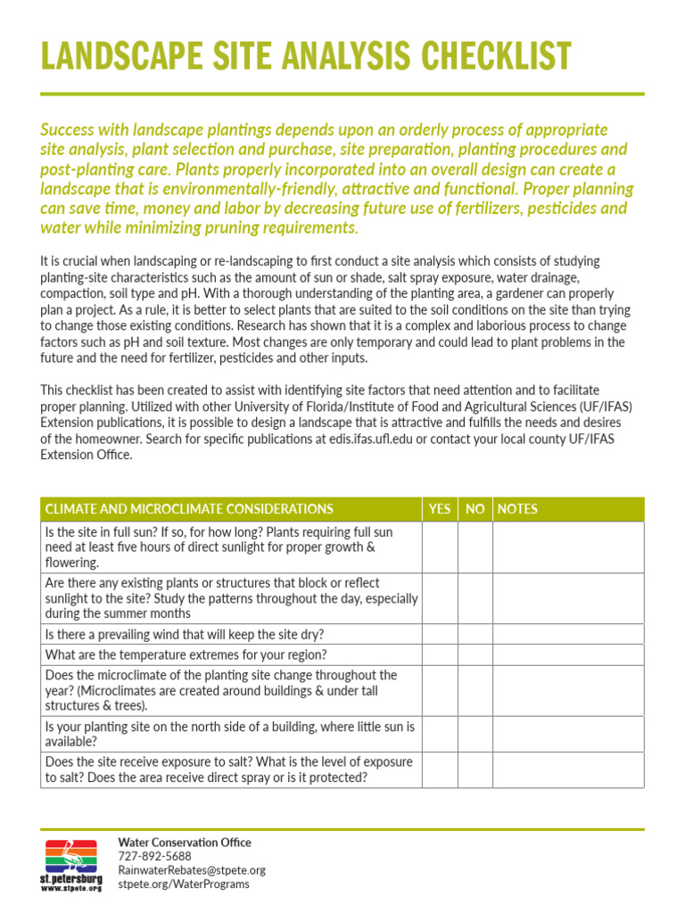 Landscape Site Analysis Checklist 07-1 | Download Free PDF | Soil | Lawn