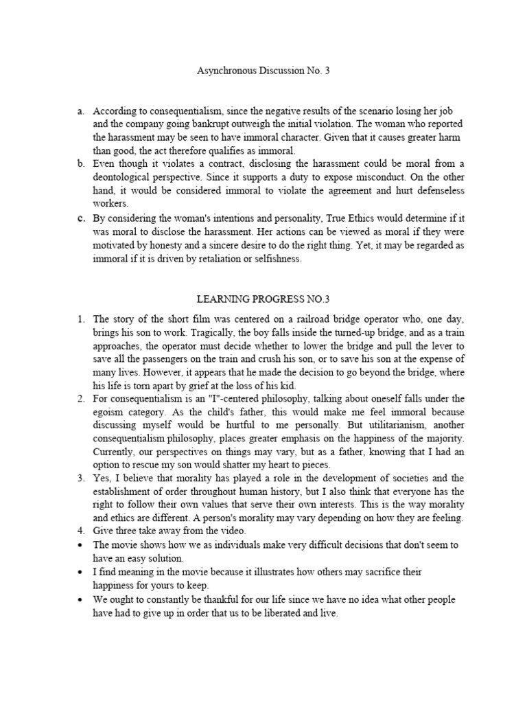 Asynchronous Discussion No 3 | Download Free PDF | Morality | Ethical ...