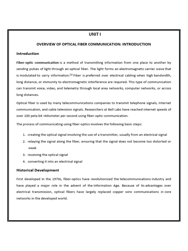 Some Introductory Concepts On Fiberr Optic System | PDF | Fiber Optic Communication | Optical Fiber