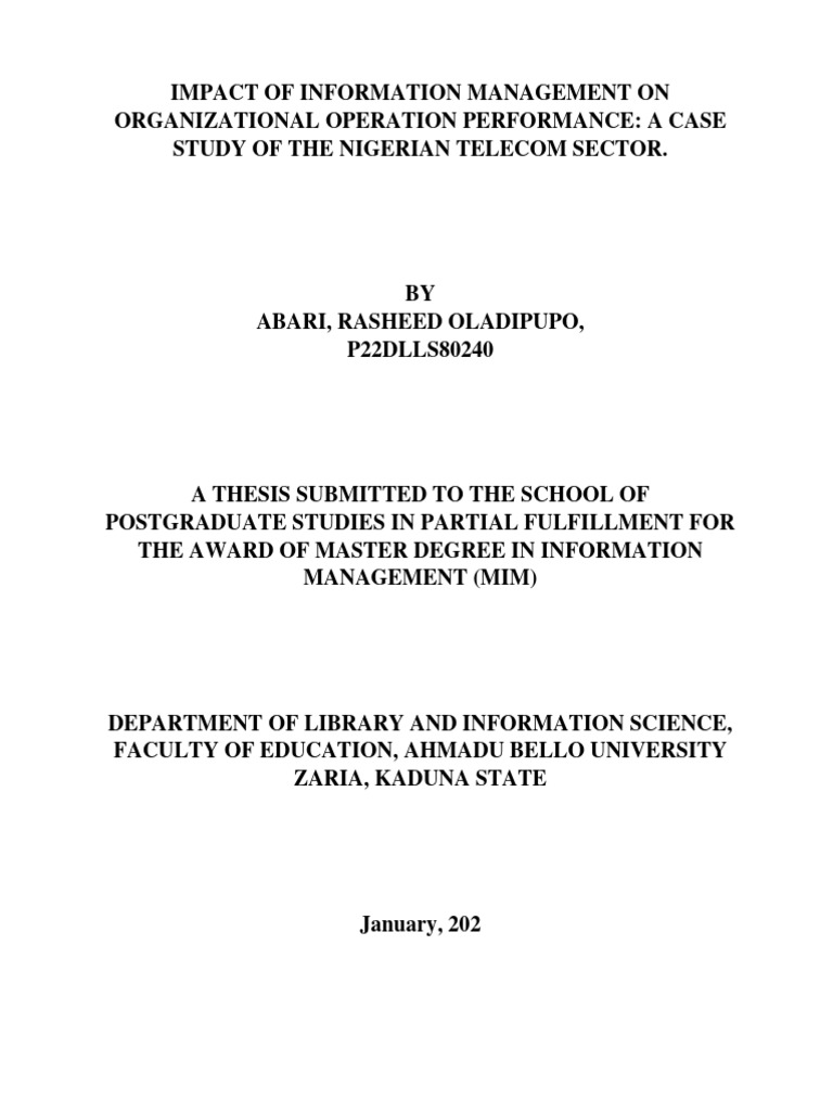 Impact of Information Management On Organization Performance - Abari Rasheed MSC Project | PDF ...