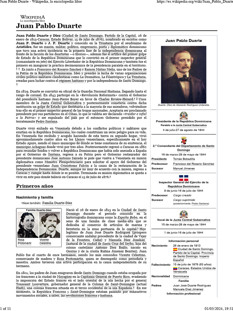 Juan Pablo Duarte - Wikipedia, La Enciclopedia Libre | PDF | República ...
