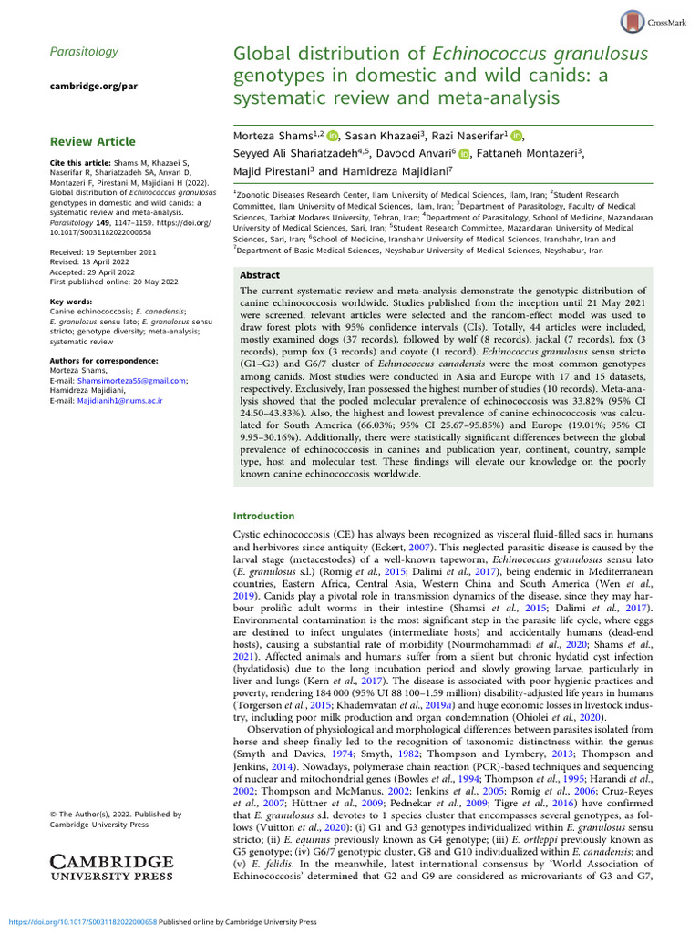 Global Distribution of Echinococcus Granulosus Genotypes in Domestic ...