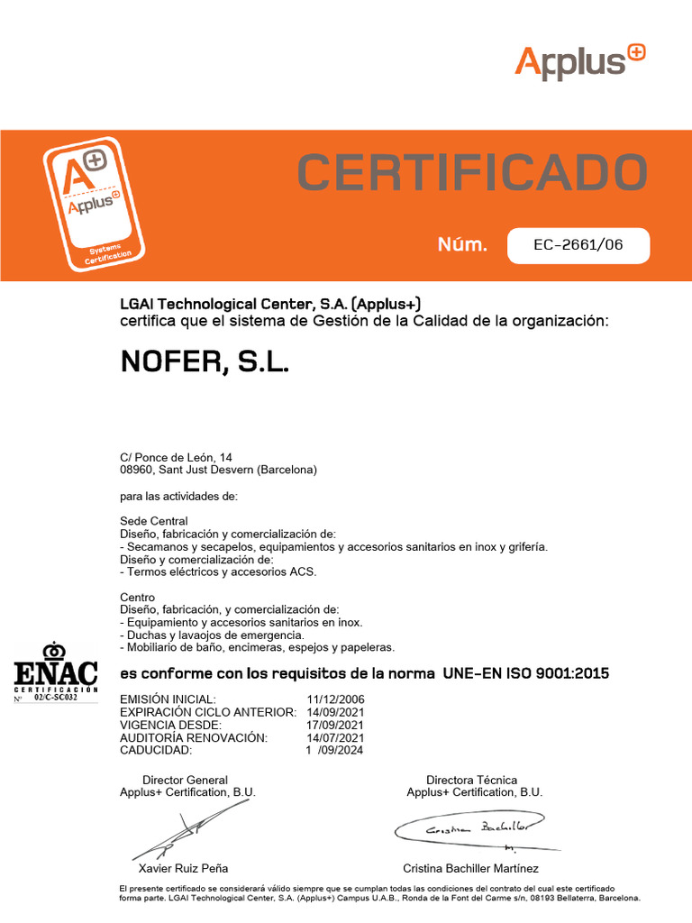 Certificado Iso Nofer | PDF