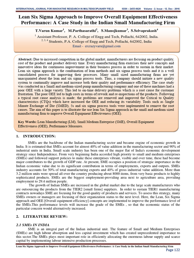 Lean Six Sigma Approach To Improve Overall Equipment Effectiveness Performance: A Case Study in ...