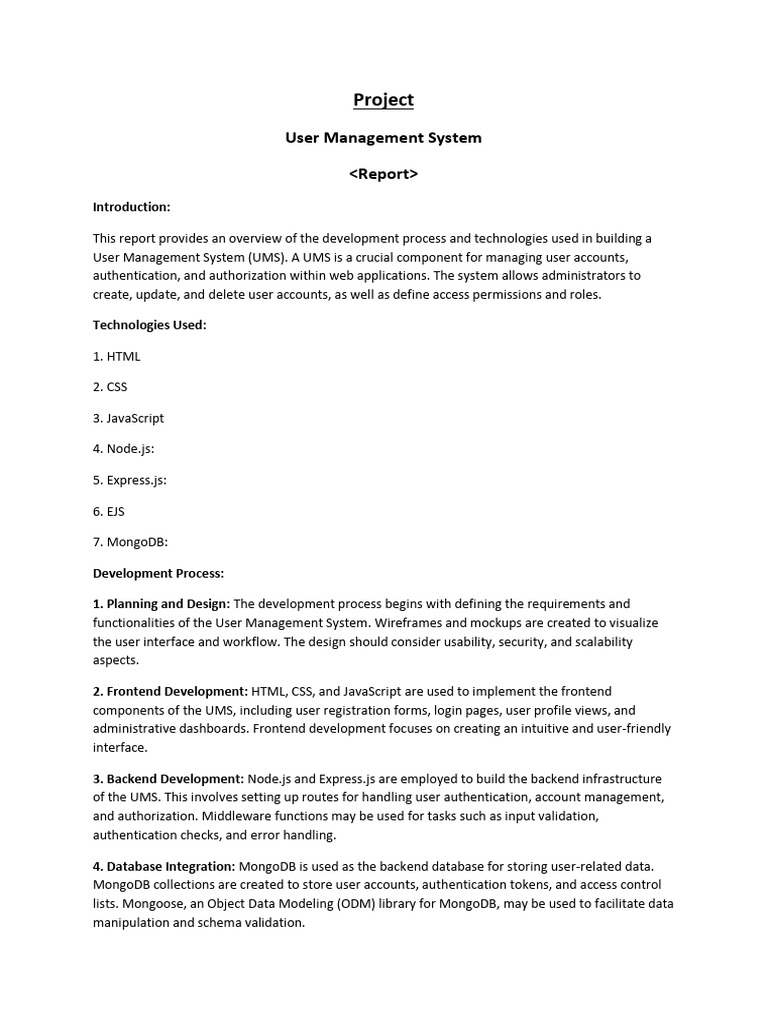 UserManagement Report | PDF | Computers