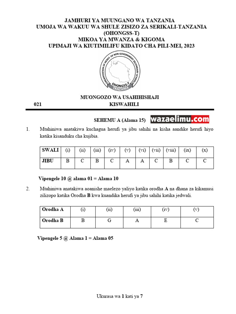 Kiswahili F2 MS | PDF