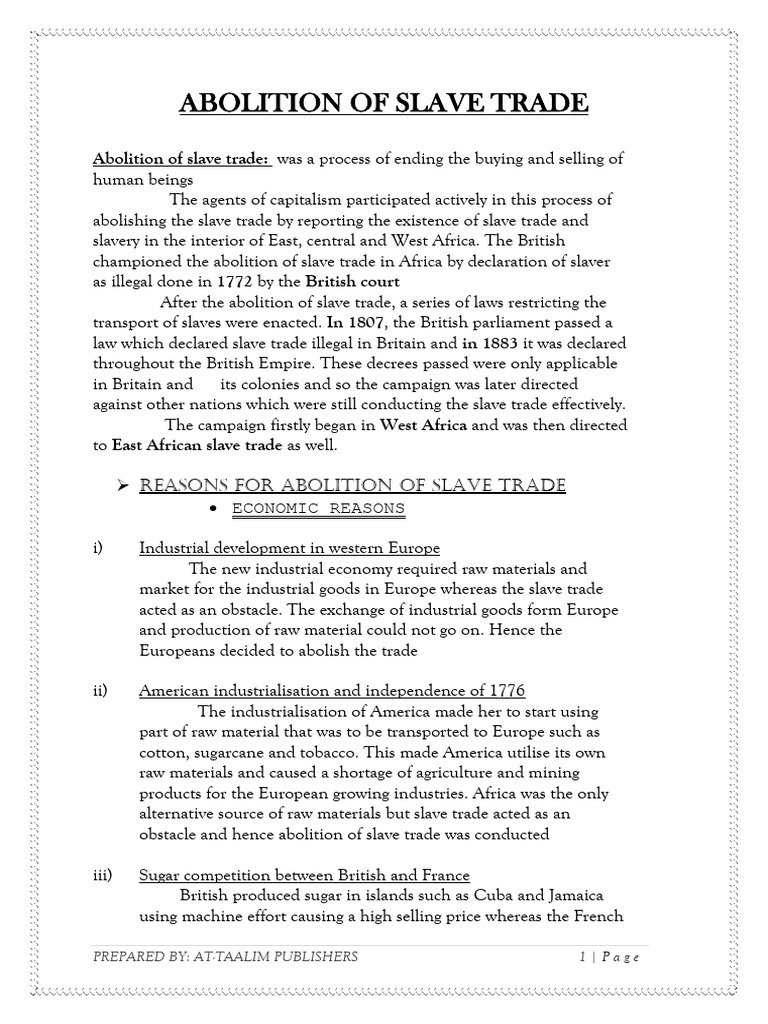 Abolition of Slave Trade Analysis | PDF