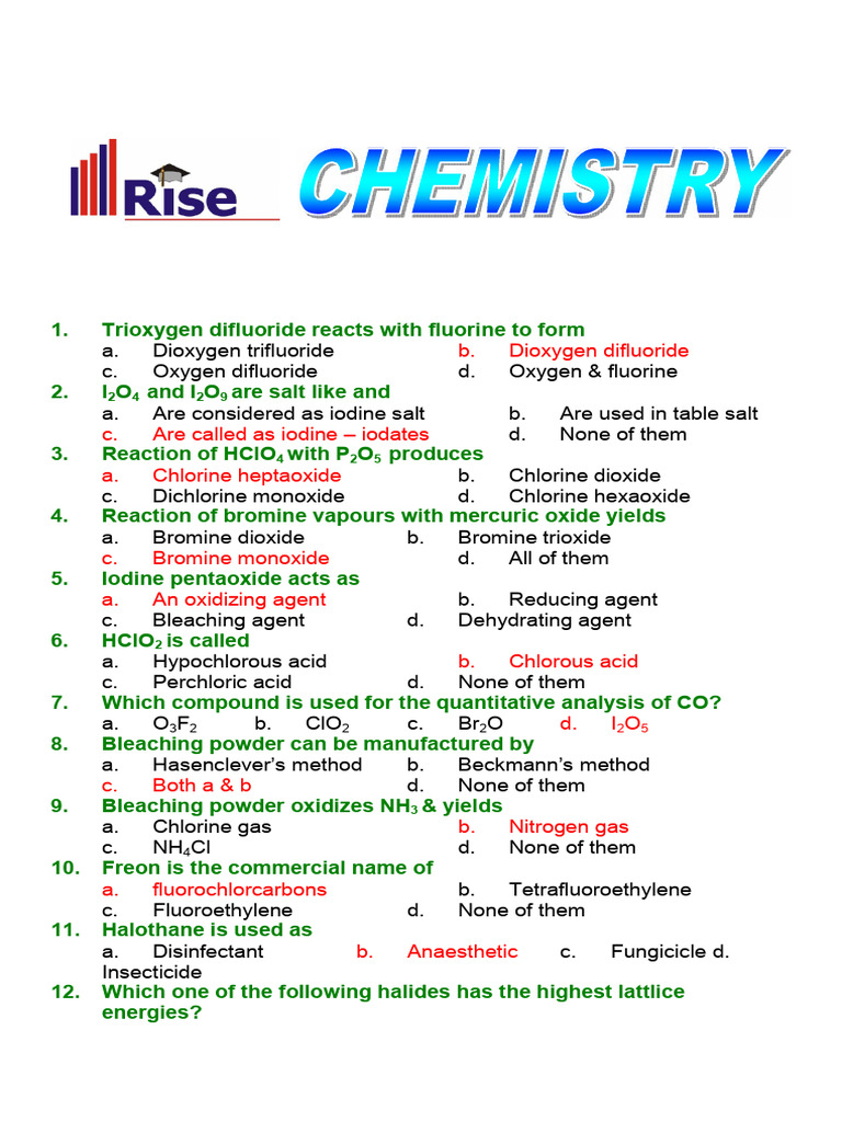 Chemistry Ch5 Part II | PDF | Chlorine | Iodine