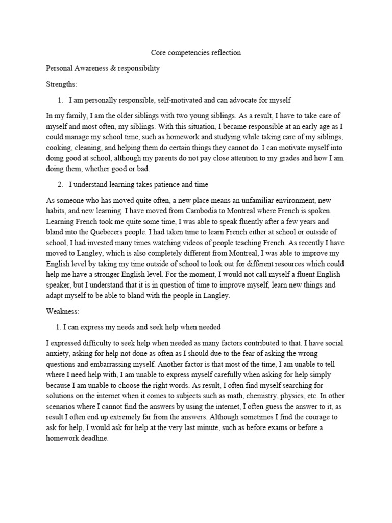 Core Competencies Reflection | PDF | Thought | Gender