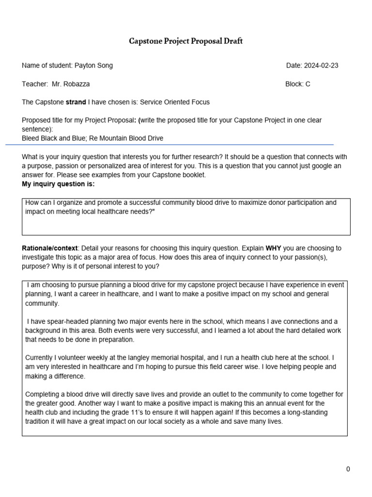 Capstone Draft Proposal 1 | Download Free PDF | Mentorship | Blood Donation